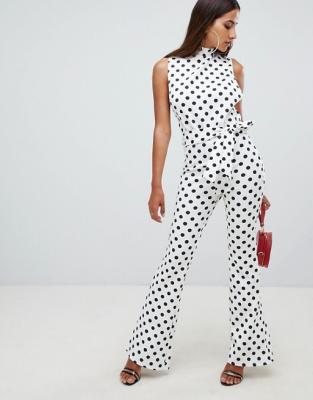 China OEM high quality girls high neck jumpsuit in polka dot for sale