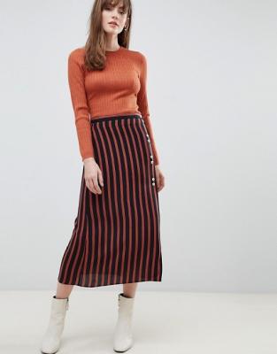 China custom made girls fashion contrast buttons stripe midi skirt for sale
