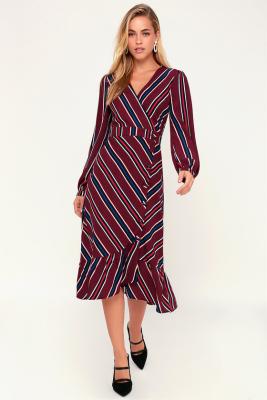 China Latest Designs Wome Fasion Button Up Stripe Midi Dress for sale