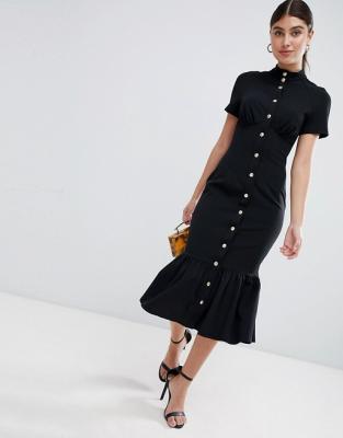 China OEM hot sale popper detail and pep hem midi dress for sale