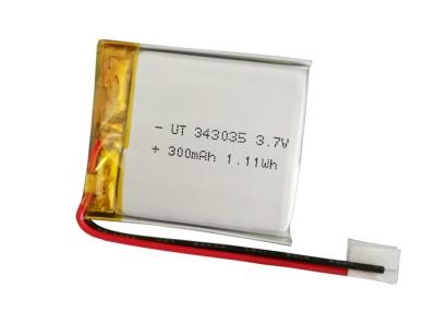 China Small Lipo 3.7 V 300mah Rechargeable Battery Pack 500 Times Cycle Life , 343035 for sale