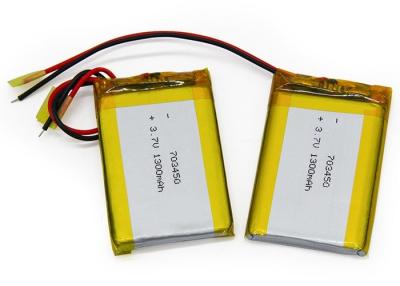 China Rechargeable 703450 3.7V 1300mAh Lithium Polymer Battery Pack 1C / 1300mA for sale