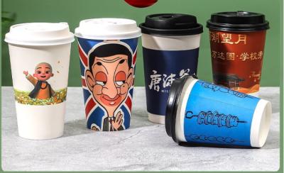 China Custom Disposable Paper Cups with Sealed Leak Proof Lids High Definition Logo Printing for sale