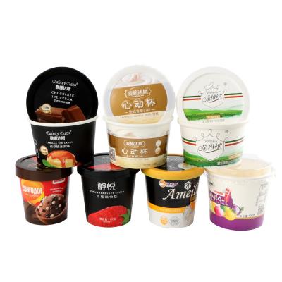 China Disposable Lidded Ice Cream Paper Cup Leak Proof Seal Custom Printing Biodegradable Dessert Shop for sale