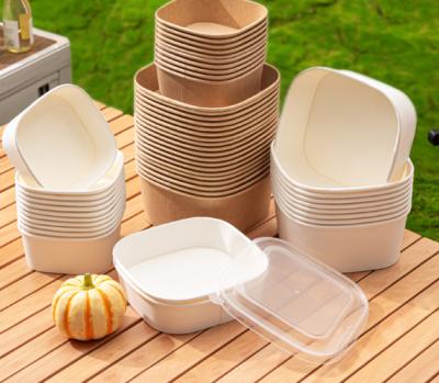 China Square Kraft Paper Bento Box with Thickened Material and Leak-Proof Lid for Secure Takeout & Picnic for sale