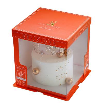 China Semi-Transparent Orange Color Design Cake Box with Thickened PET Material for Birthday Cake Packaging for sale