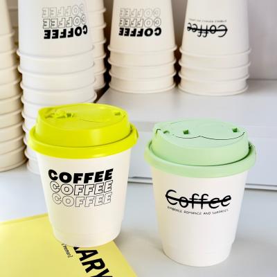 China 9cm Height Double Wall Hollow Biodegradable Coffee Cup Custom Logo Hot Cold Drinks for sale
