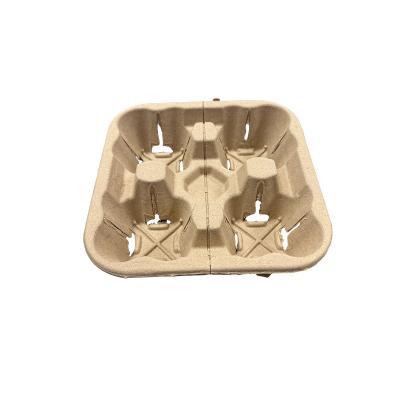 China Disposable Eco Pulp Cup Holder Coffee Tea Anti Scald Double Cup Carrier for sale