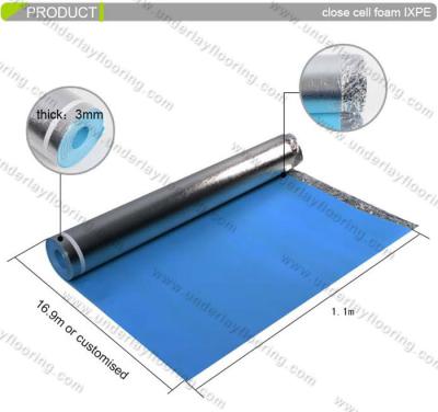 China zilveren Aluminiumfilm 3mm blauw IXPE-Onderstroombroodje voor Gelamineerde Bevloering Te koop