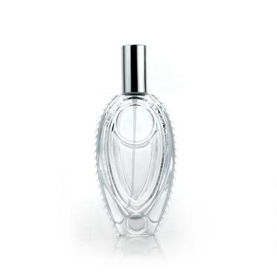 China Feather Luxury Unique Shaped Empty Glass 60ml Perfume Bottle With Cap for sale