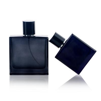 China High Quality 50ml Empty Square Crystal Black / Blue Spray 30ml 100ml Glass Perfume Bottle With Box for sale