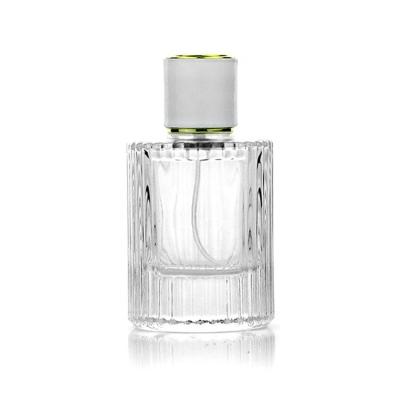 China Cylinder Cosmetic Perfume Bottle Striped Frangence 50ml Glass Perfume Bottle for sale