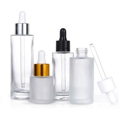 China 20ml 30ml 40ml 50ml 60ml high quality frosted serum bottle with dropper flat shoulder essential oil face serum dropper glass bottle for sale