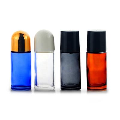 China Cosmetic Customize 30ml 50ml Refillable Empty Wide Mouth Cosmetic Deodorant Glass Roll On Bottles for sale