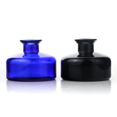 China Gift & 200ml Craft Round Transparent Blue Black Reed Diffuser Bottles With Rattan Sticks Plant for sale