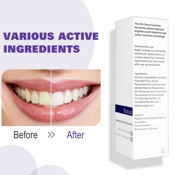 Quality Purple Teeth Whitening Toothpaste Stubborn Stain Removal Colour Corrector 30ml for sale