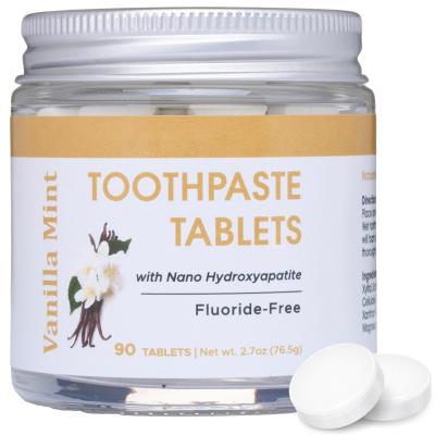 China Custom Logo Nano Hydroxyapatite Toothpaste Tablets Vanilla Mint Fluoride Free 90 Tabs for sale
