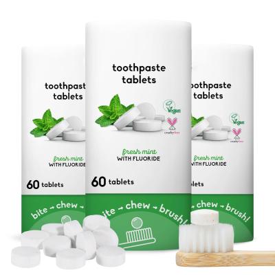 China 180 Count Anticavity Fluoride Toothpaste Tablets SLS Free Plastic Free Natural Mint Flavor for sale