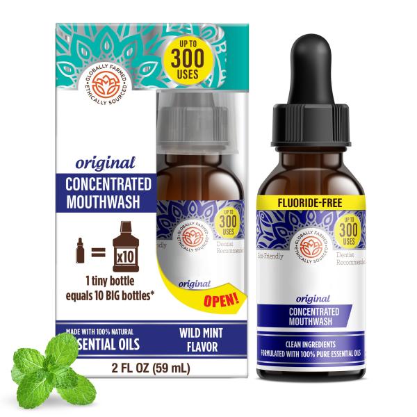 Quality OEM Concentrated Mouthwash Fluoride Free Natural Essential Oils 2 Fl Oz 300 Rinses for sale