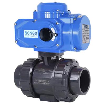 China PVC Motorized Actuator Valve Plastic True Union 2 Way Electric Ball Valve for sale