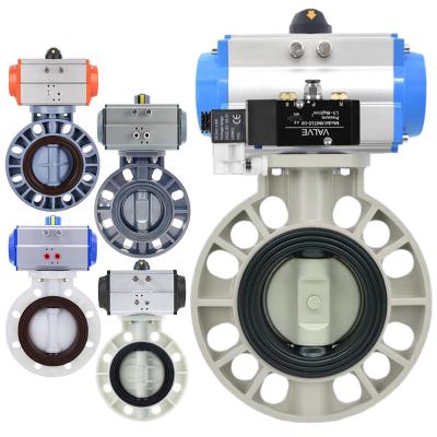 China Plastic Double Acting Pneumatic Butterfly Valve Wafer Type 10bar FRPP PPH CPVC PVDF UPVC for sale