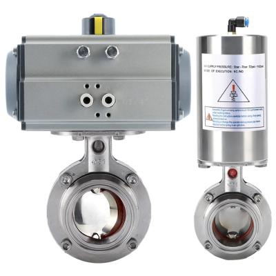 China Food Grade Sanitary Pneumatic Butterfly Valve SS304 Tri Clamp Double Acting for sale