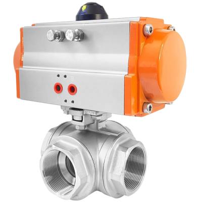 China Double L Port 4Way Thread SS304 Pneumatic Ball Valve Automatic Control Double Acting for sale