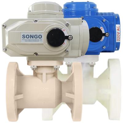 China Plastic Flange Motorized Actuator Valve Acid Resistant PPH PVDF CPVC UPVC FRPP for sale