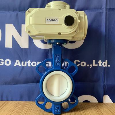 China PTFE Lined Motorized Actuator Valve DN150 PN16 6 Inch Ductile Iron Wafer Type for sale