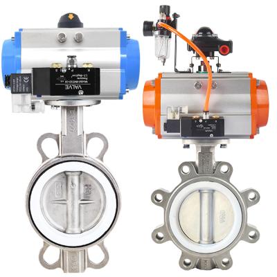 China PTFE Sg Lug Type Pneumatic Actuator Butterfly Valve SS304 Double Acting With 24VDC Solenoid Valve for sale