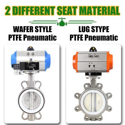 China PTFE Sg Lug Type Pneumatic Actuator Butterfly Valve SS304 Double Acting With 24VDC Solenoid Valve for sale