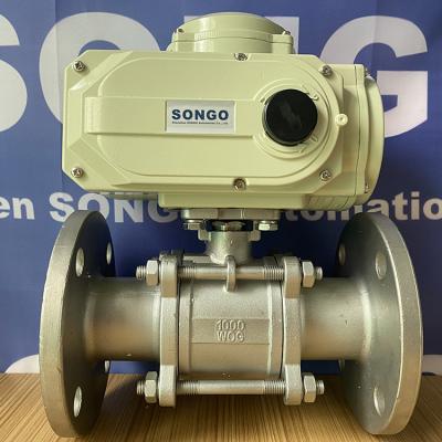 China 3 Piece Flange Motorized Actuator Valve SS316 2 Way On Off Electric Ball Valve for sale