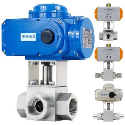 China SS316 Motorized Electric Actuator Ball Valve 40Mpa DN32 110V AC Forged 5000 PSI 3 Way for sale