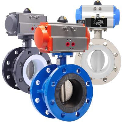 China Flange Pneumatic Soft Sealed Butterfly Valve EPDM PTFE Rubber Casting Iron With Air Actuator for sale