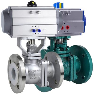 China Double Action Air Actuator PTFE Lined Flange Pneumatic Ball Valve SS304 Corrosion Resistant For Chemical Liquid for sale