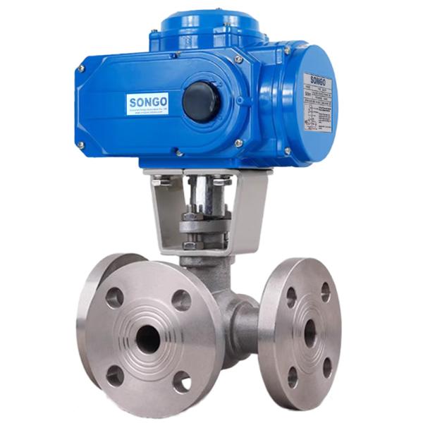 Quality 3way Flange Motorized Ball Valve T/L Port DC24V On Off 4-20mA RS485 Regulation Valve for sale