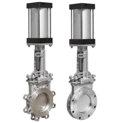 China SS304 Slurry Pneumatic Flange Knife Gate Valve Lug Air Cylinder Control for sale