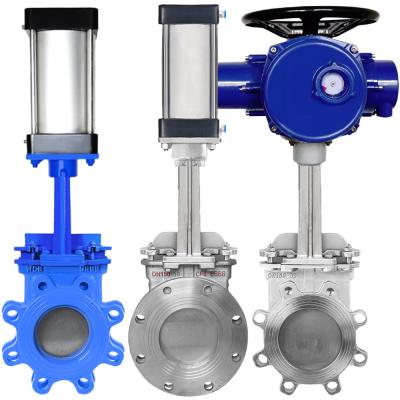 China Pneumatic Knife Gate Valves Air Control Double Flange Lug Wafer Cast Steel for Slurry for sale