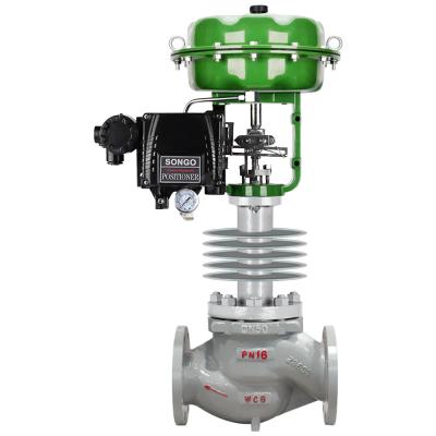 China Carbon Steel Flange Globe Valve Pneumatic Regulating Valve Single Seated 3inch 25bar for sale