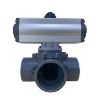 Quality 180 Degree PVC 3way Pneumatic Ball Valve Corrosion Resistance Double Acting for sale
