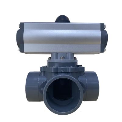 China 180 Degree PVC 3way Pneumatic Ball Valve Corrosion Resistance Double Acting 10bar For Sea Water for sale