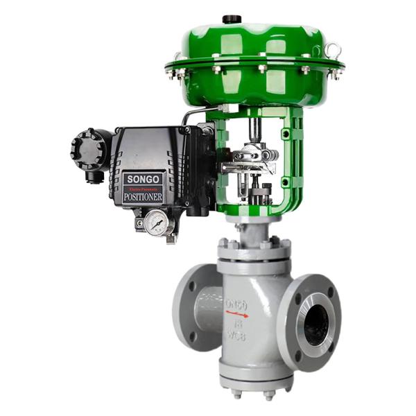 Quality SONGO Pneumatic Diaphragm Control Flange Globe Valve Carbon steel Standard Type Pneumatic Double Seated Control Valve 16bar 2inch Positive Action air to open for steam for sale