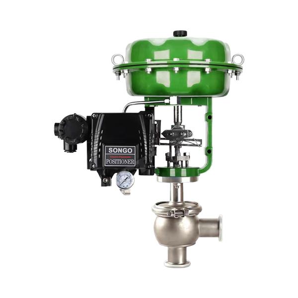 Quality SONGO Pneumatic Sanitary Angle Control Valve PN25 Ss316 2inch Single Seated Diaphragm Control Flange Globe Valve with 4-20ma Positioner feedback for sale