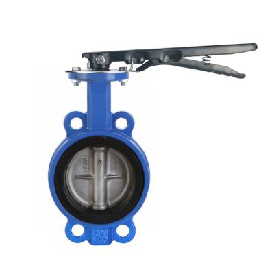 China Manual Butterfly Valve Lever Operated Steel Handle CF8 Disc 16bar Wafer Type Epdm Ptfe Seal for sale