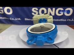 cast iron wafer motorized actuator valve ss304 ptfe seal 150lb with manual manipulation
