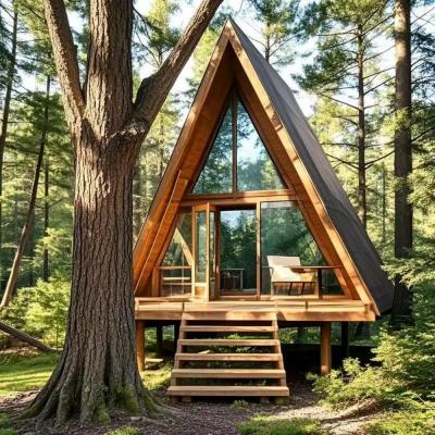 China New Product Hot Sale High End Glamping Luxury Enhanced Steel Structure Triangle Prefab Accommodation Modern Customizable for sale