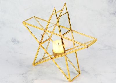 China European style star pure copper tabletop decoration wedding gift candlestick tray geometric glass artifact for sale