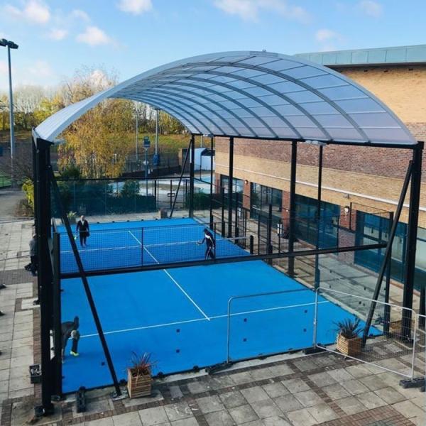 Quality Super Panoramic Padel Court Outdoor Public Tennis Courts Customized Tennis Blue Court with Canopy Cover / Artificial Grass for sale