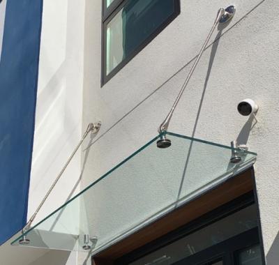 중국 6+6mm 5+5mm 라미네이트 무테 유리 도어 캐노피, 316 스테인리스 스틸 브러시드 새틴 마감 타이 로드 타입 판매용