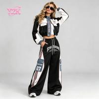 China Custom Women Patchwork Zip Jacket Wide Leg Pants Two Piece Set for sale